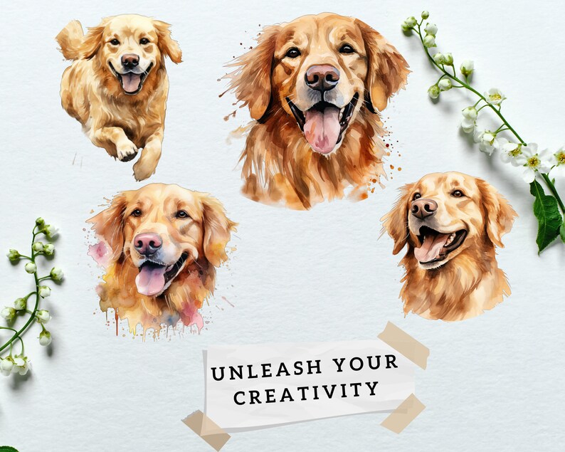 Golden Retriever Clipart Cute Dog Illustrations Pet Lovers - Etsy