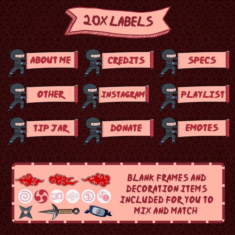 Ninja Stream Animated Twitch Overlay Cute Stream Overlay Package Stream ...