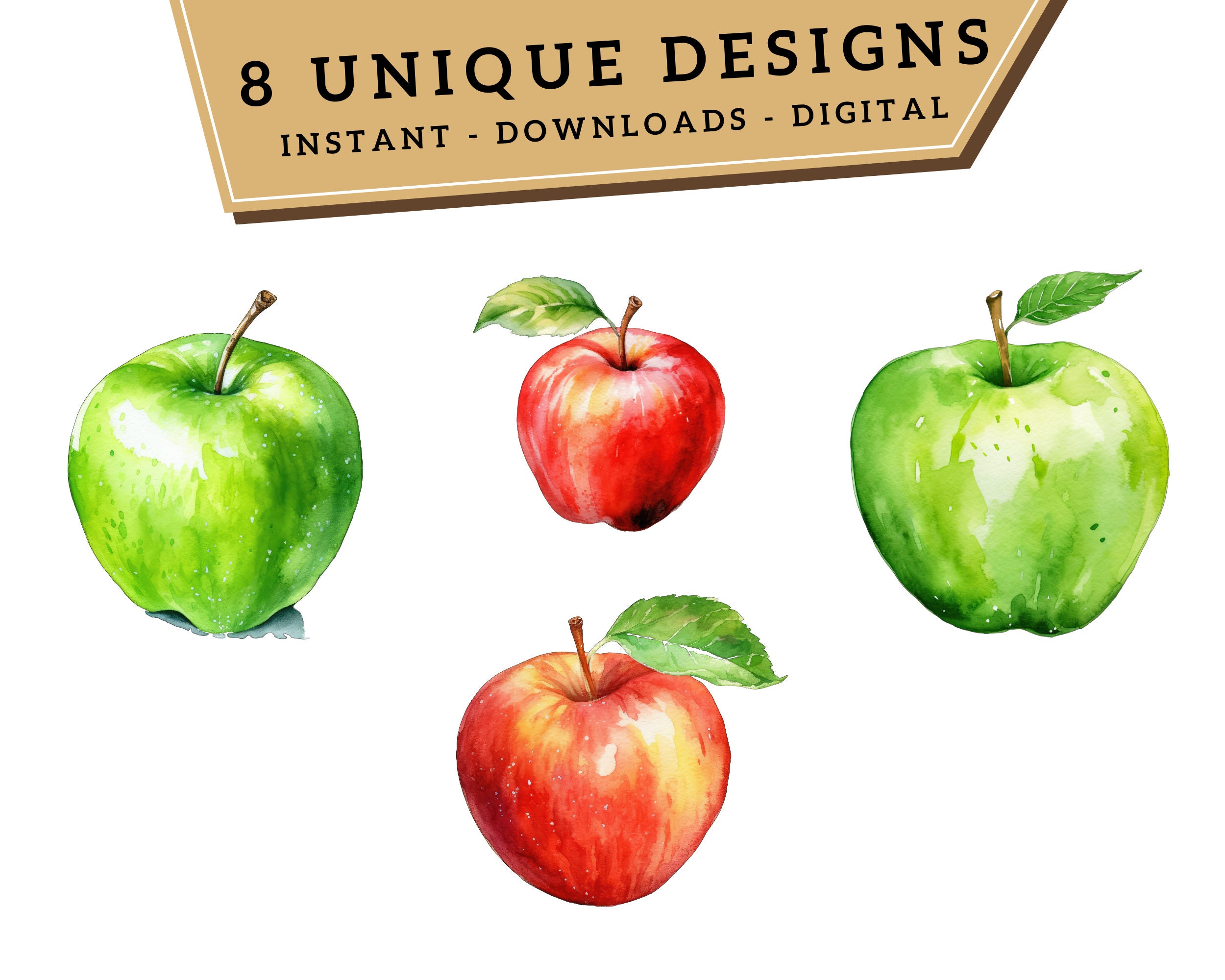 Watercolor Apples Clipart Fall Fruit PNG Autumn Harvest Clipart Food ...