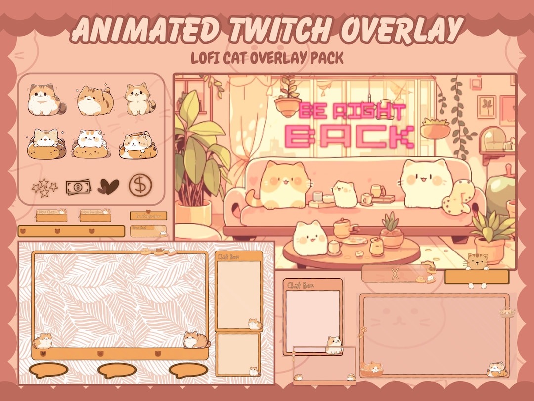 Animated Lofi Cat Twitch Overlay Package, Emotes, Badges - Etsy