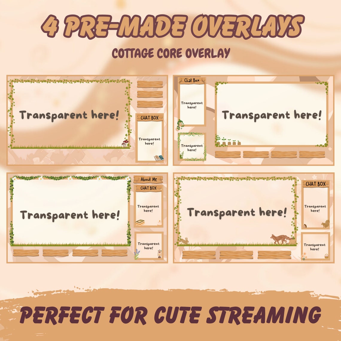 Cottage Core Vtuber Overlay, Stream Package, Twitch Package, Twitch ...