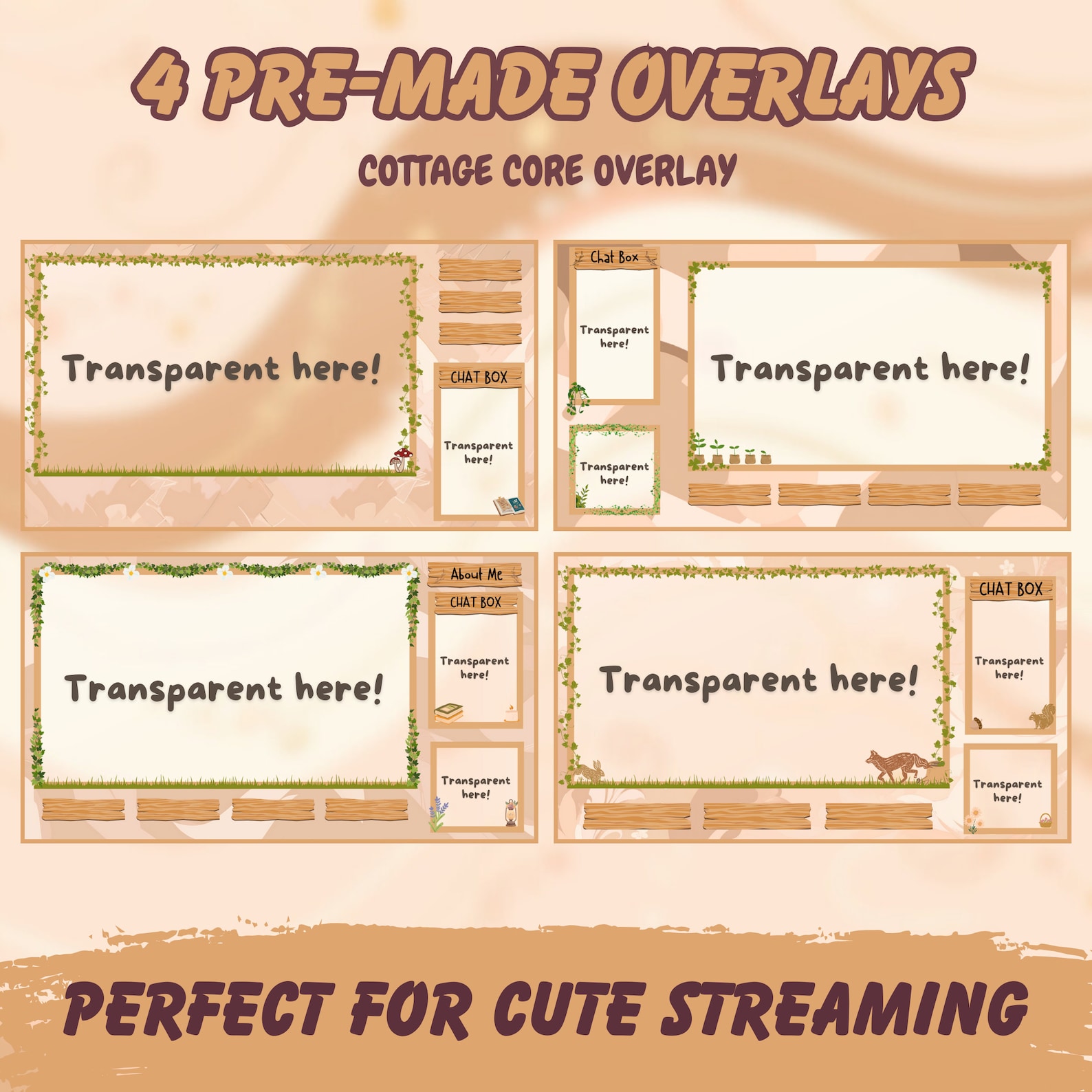 Cottage Core Vtuber Overlay, Stream Package, Twitch Package, Twitch ...