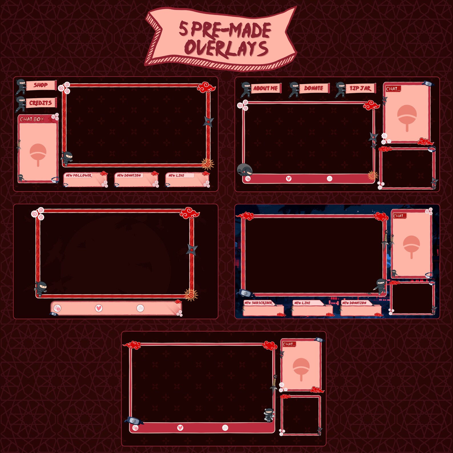 Ninja Stream Animated Twitch Overlay Cute Stream Overlay Package Stream ...