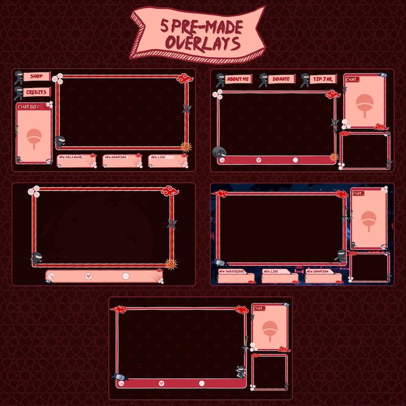 Ninja Stream Animated Twitch Overlay Cute Stream Overlay Package Stream ...