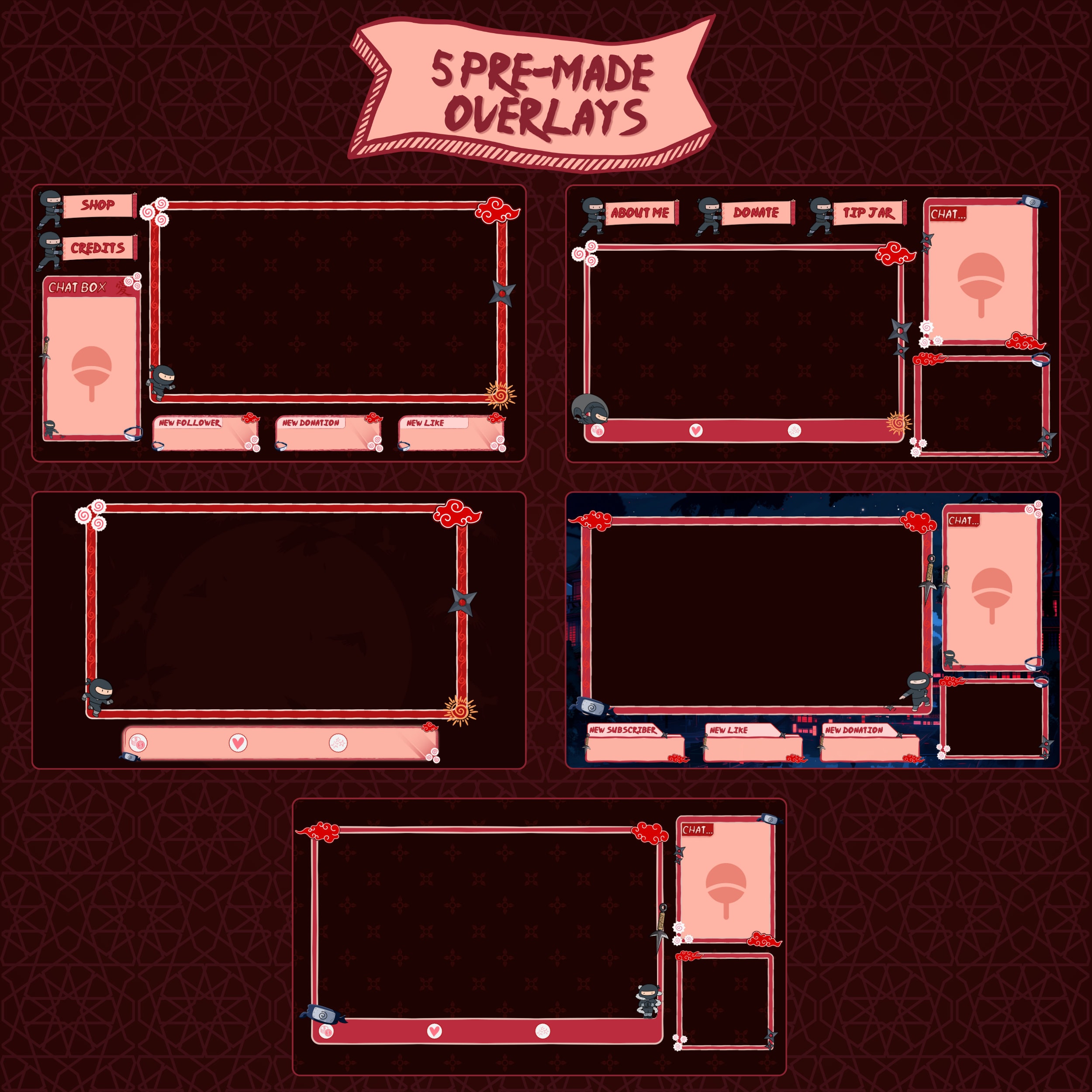 Ninja Stream Animated Twitch Overlay Cute Stream Overlay Package Stream ...