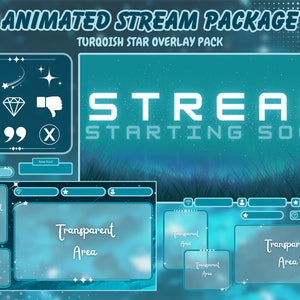 Animated Star Lofi Aesthetic Stream Overlay Package Turquoise Stream Alerts Cute Star Overlay ...