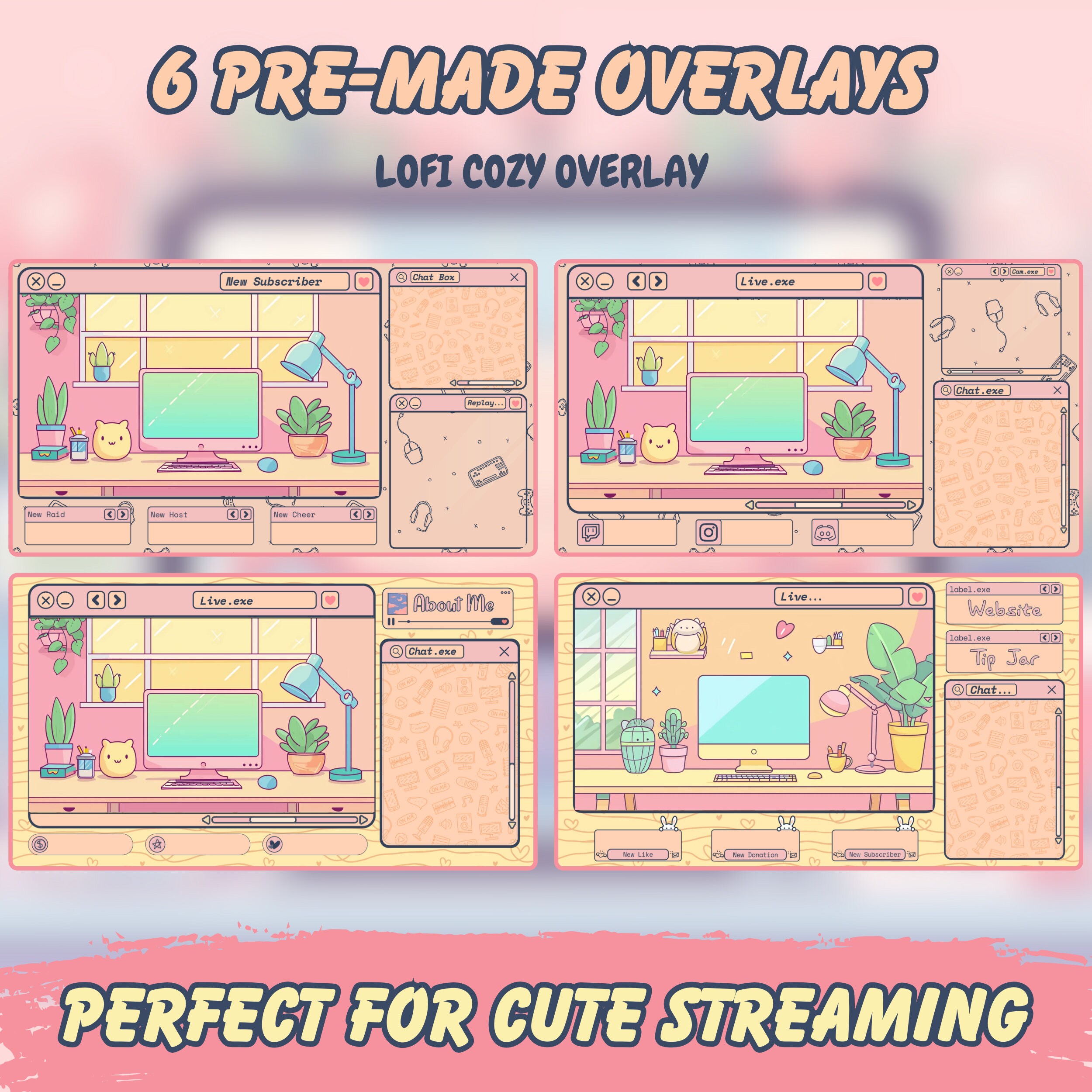 Lofi Stream Overlay Animated Retro Twitch Overlay Cute Stream Screens ...