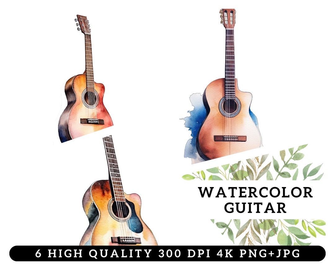 Watercolor Guitar Clipart Musical Instrument Illustrations - Etsy