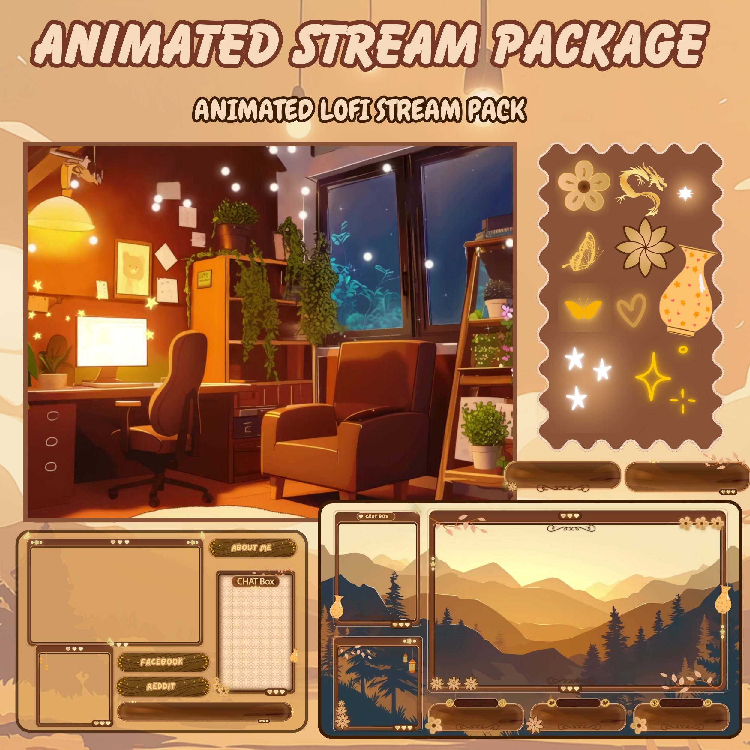Animated Twitch Overlay, Lofi Animated Stream Package, Stream Package ...