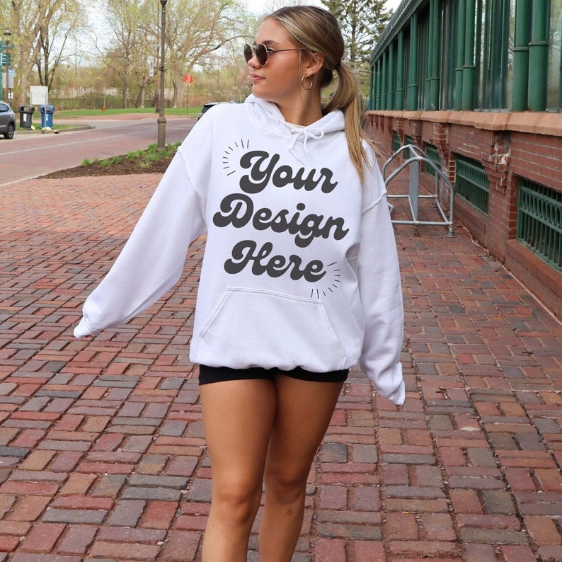 Gildan Hoodie Mockup White Front Model Gildan 18500 Mockup White Front