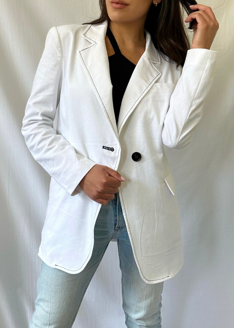 White Blazer With Black Stitching - Etsy