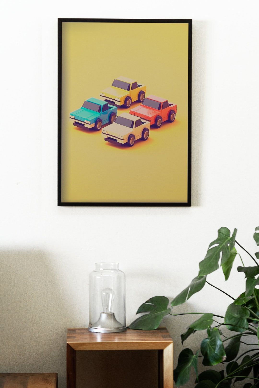Ai-generated Colorful Car Quartet: Vibrant Cars on Yellow Background ...