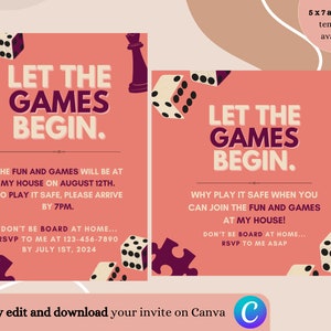 Game Night Party Digital Invite | Customizable | Punny Party Invitation ...