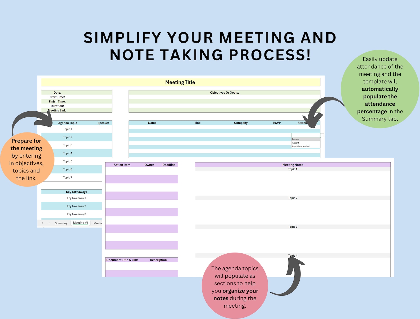 Weekly Meeting Note and Action Item Tracker | Meeting Prep and Note ...