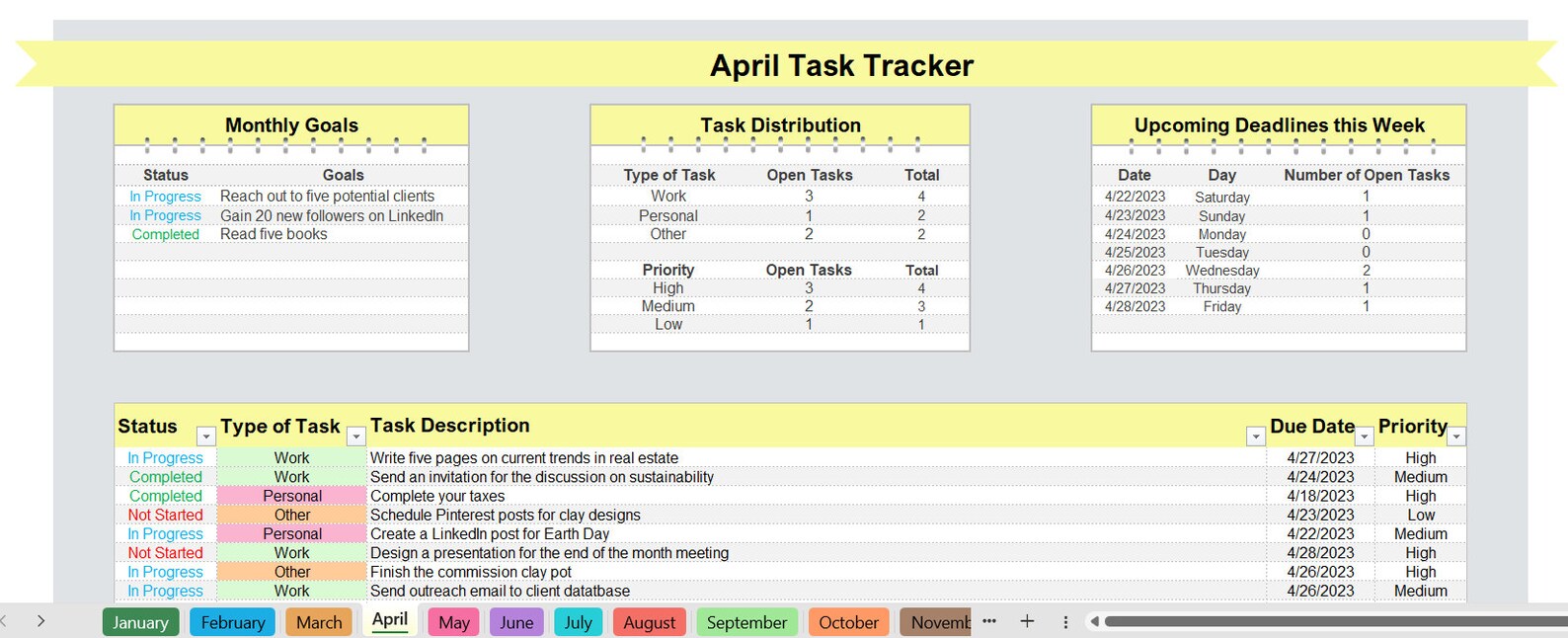 Task Tracker Excel Download | Organize Personal and Professional Tasks ...