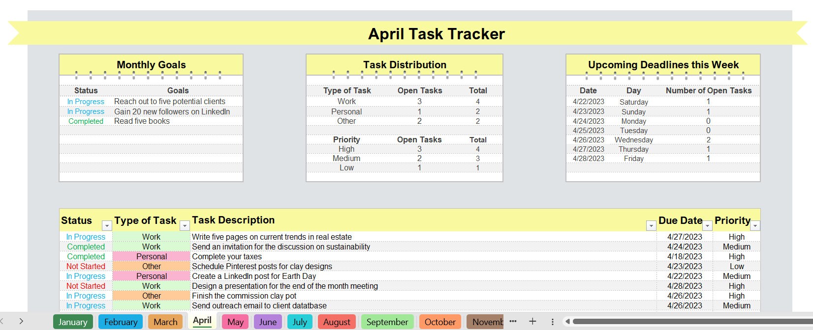 Task Tracker Excel Download | Organize Personal and Professional Tasks ...