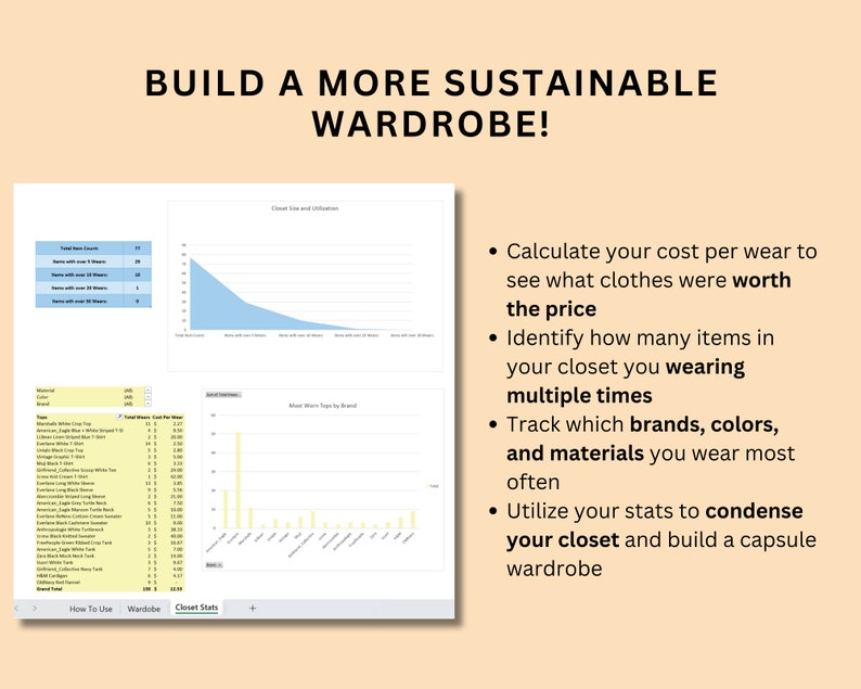 Cost per Wear Tracker | Excel Template Digital Download | Calculate ...