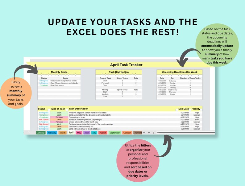 Task Tracker Excel Download Organize Personal and - Etsy