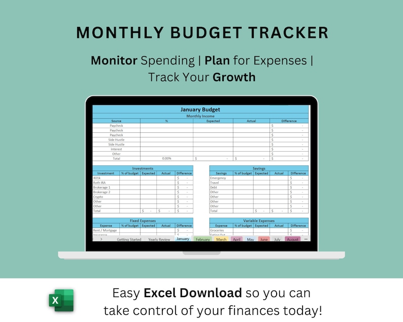 Monthly Budget Tracker | Excel Template Download | Plan for Expenses ...
