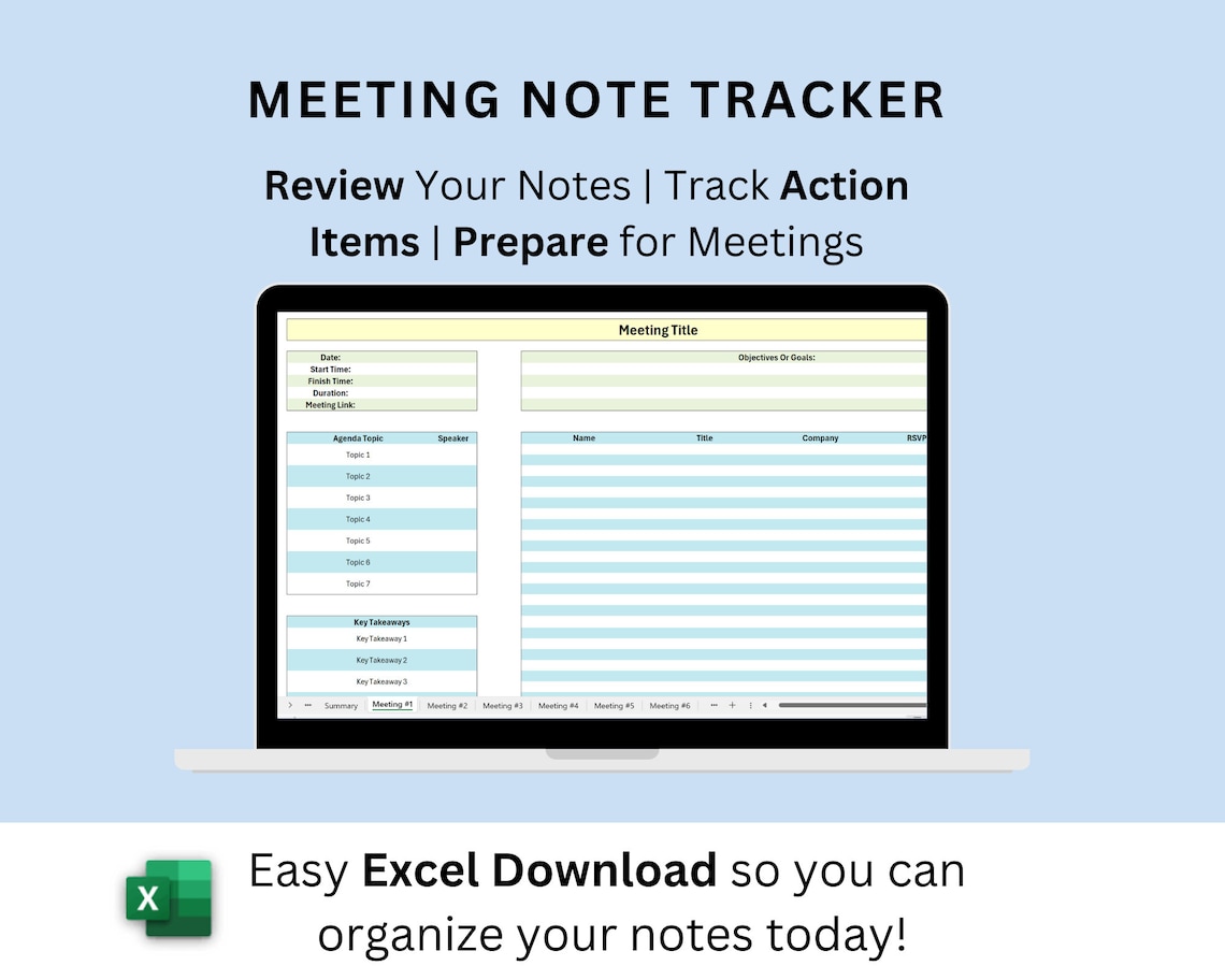 Weekly Meeting Note and Action Item Tracker | Meeting Prep and Note ...