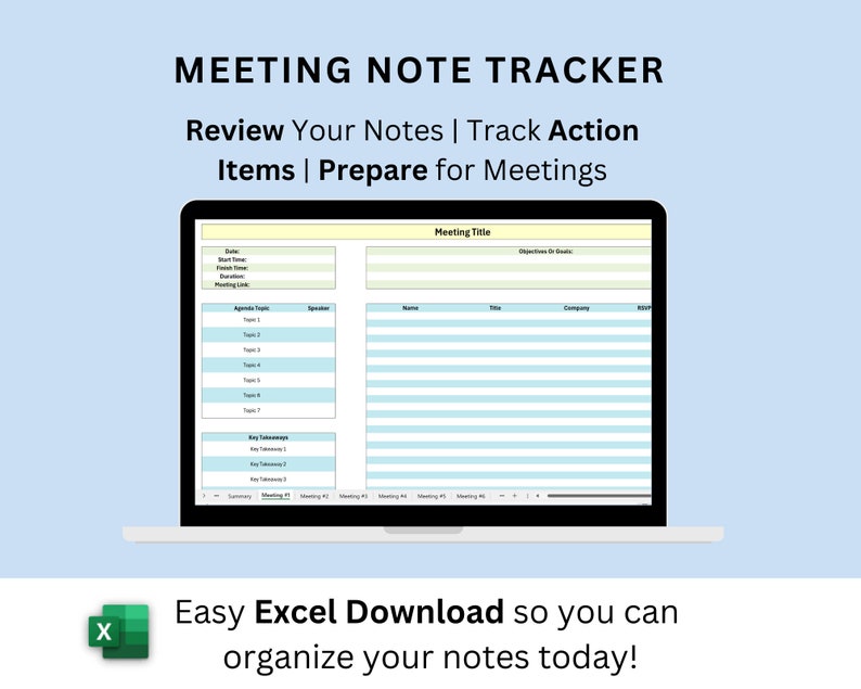 Weekly Meeting Note and Action Item Tracker | Meeting Prep and Note ...
