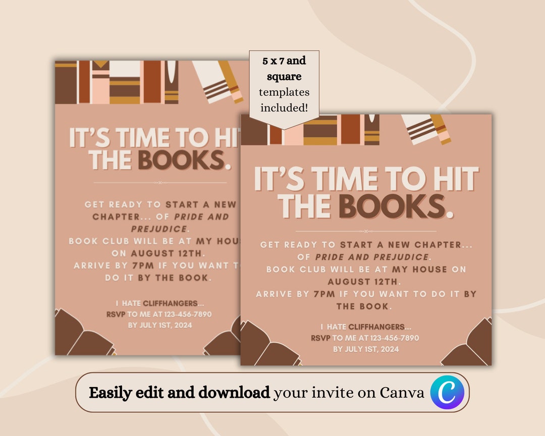 Book Club Digital Invite | Customizable | Punny Party Invitation | Book ...