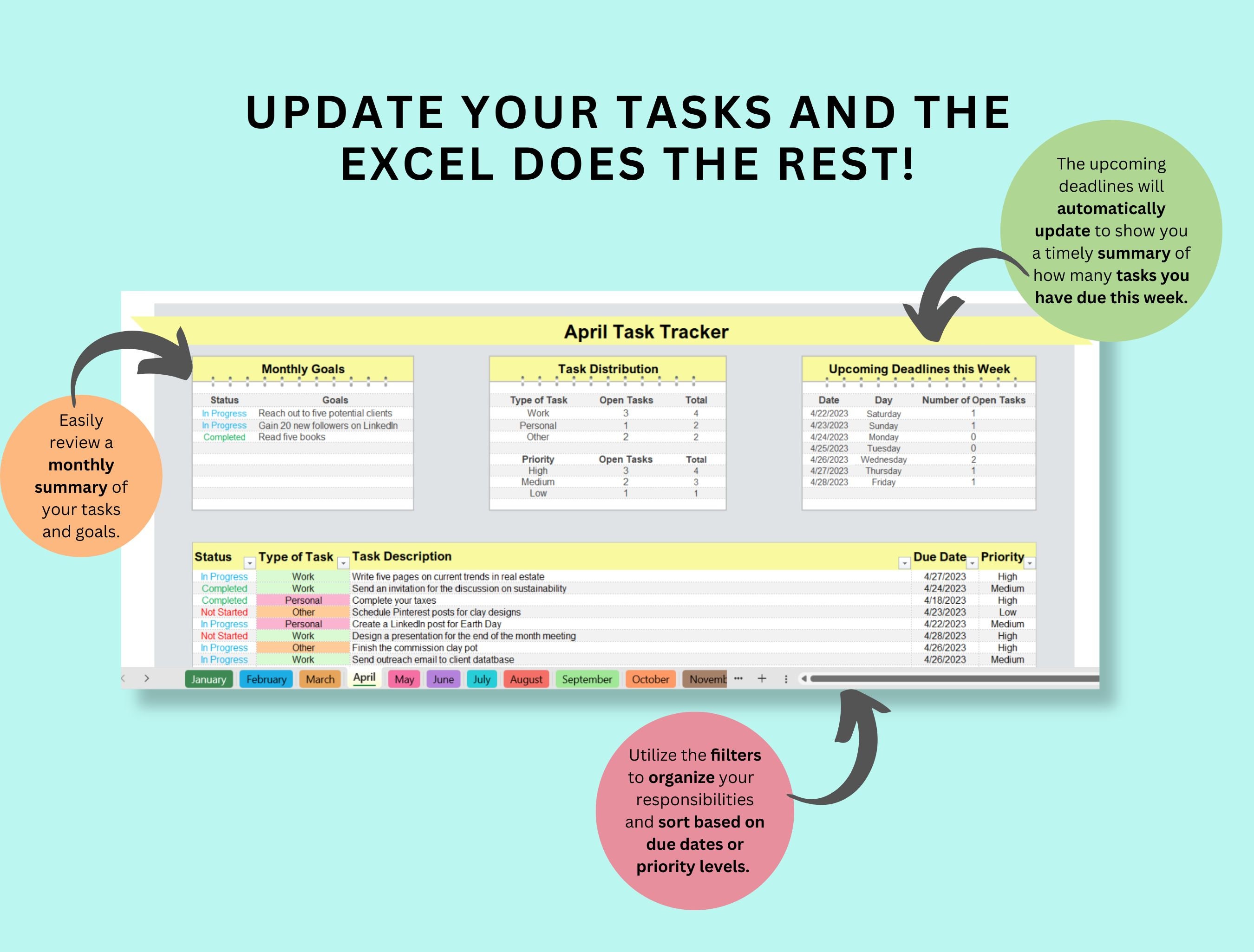 Task Tracker Excel Download | Organize Personal and Professional Tasks ...