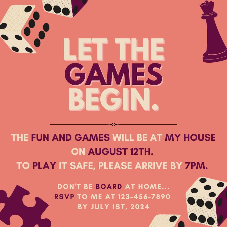 Game Night Party Digital Invite | Customizable | Punny Party Invitation ...