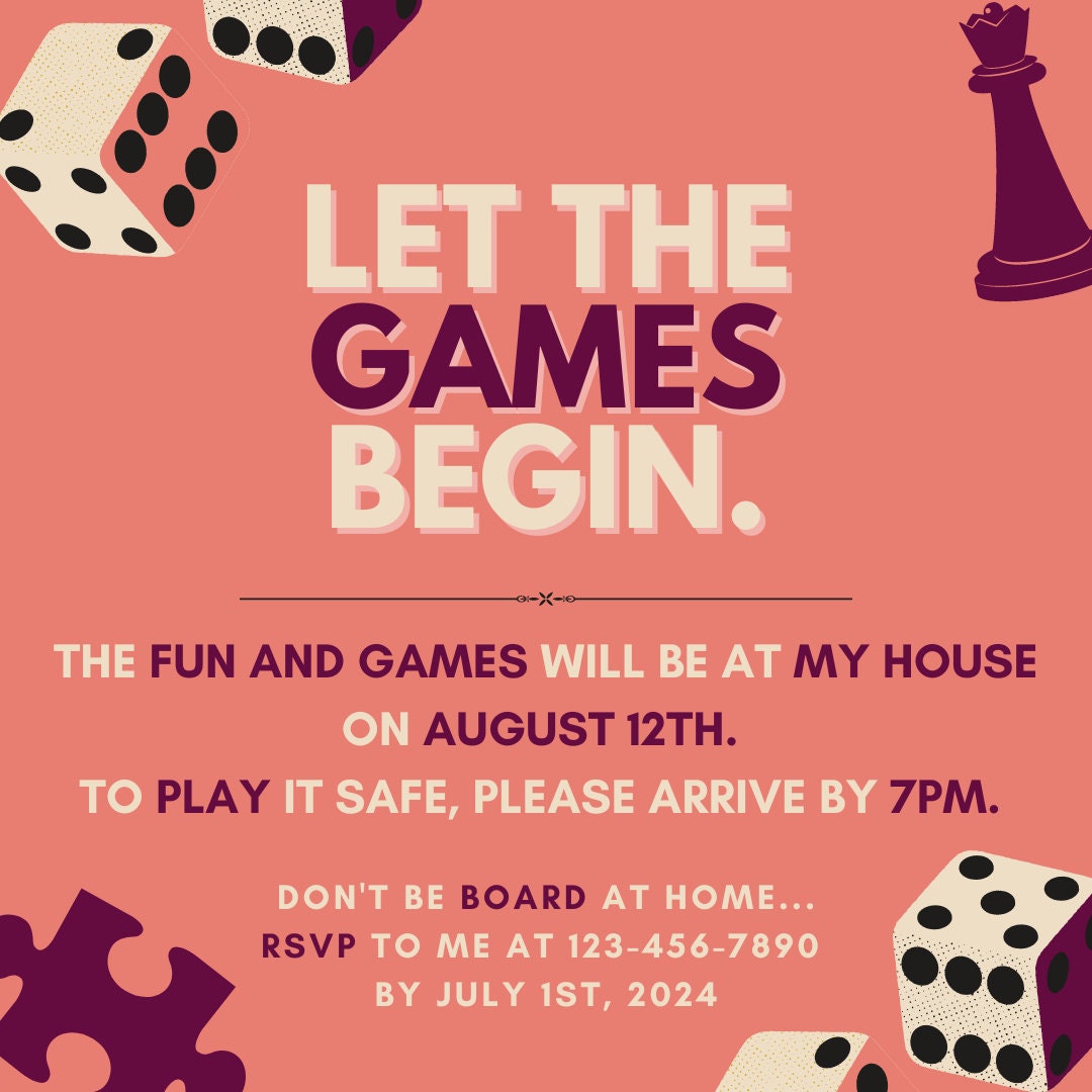 Game Night Party Digital Invite | Customizable | Punny Party Invitation ...