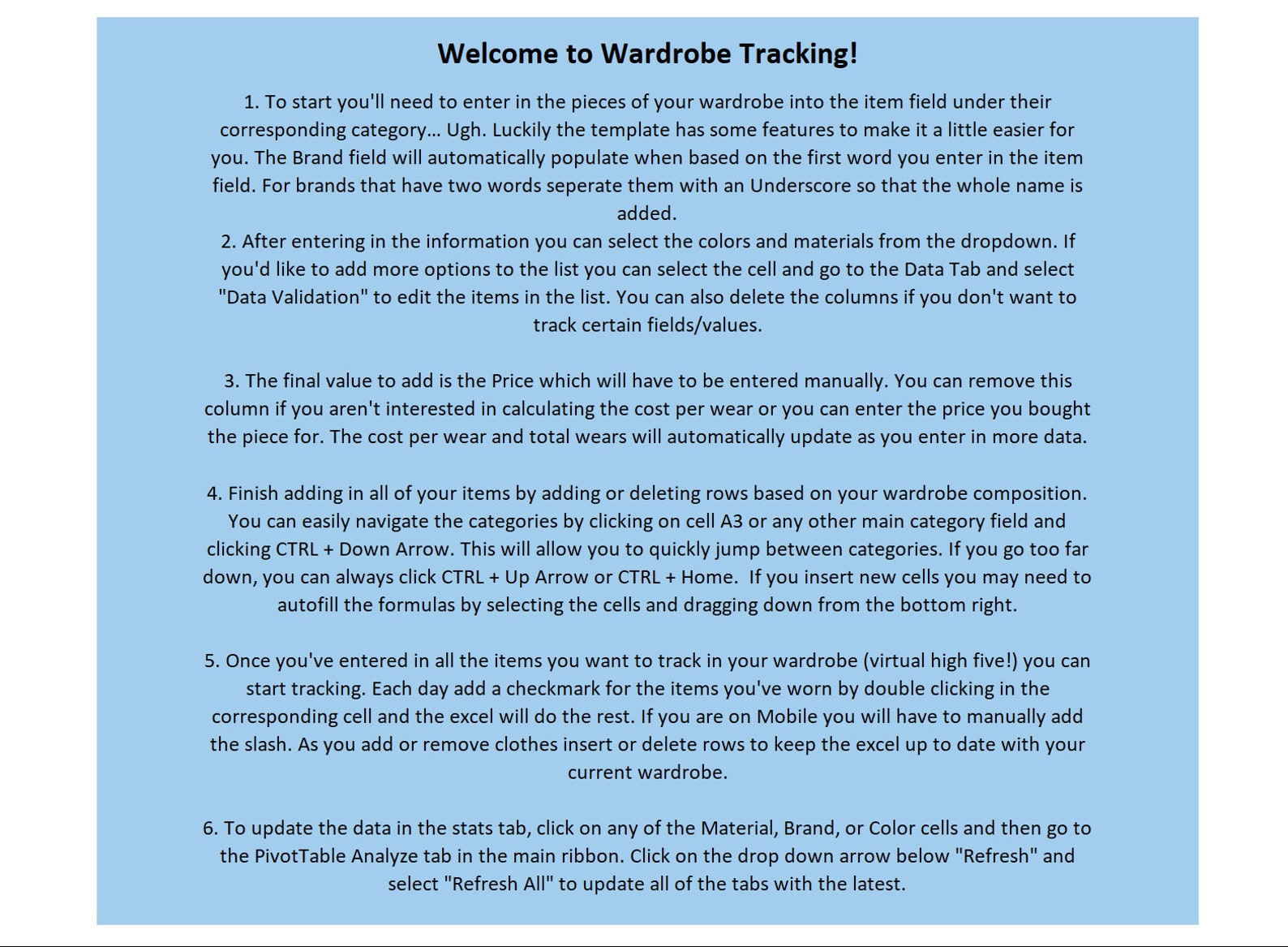 Closet Audit | Excel Template Digital Download | Track Your Closet ...