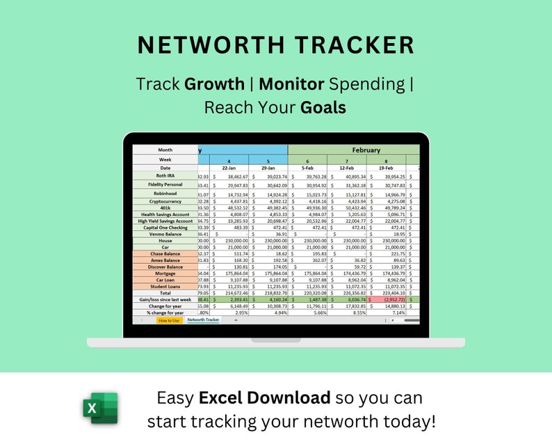 Networth Tracker | Easy Excel Template Download | Organize Your ...