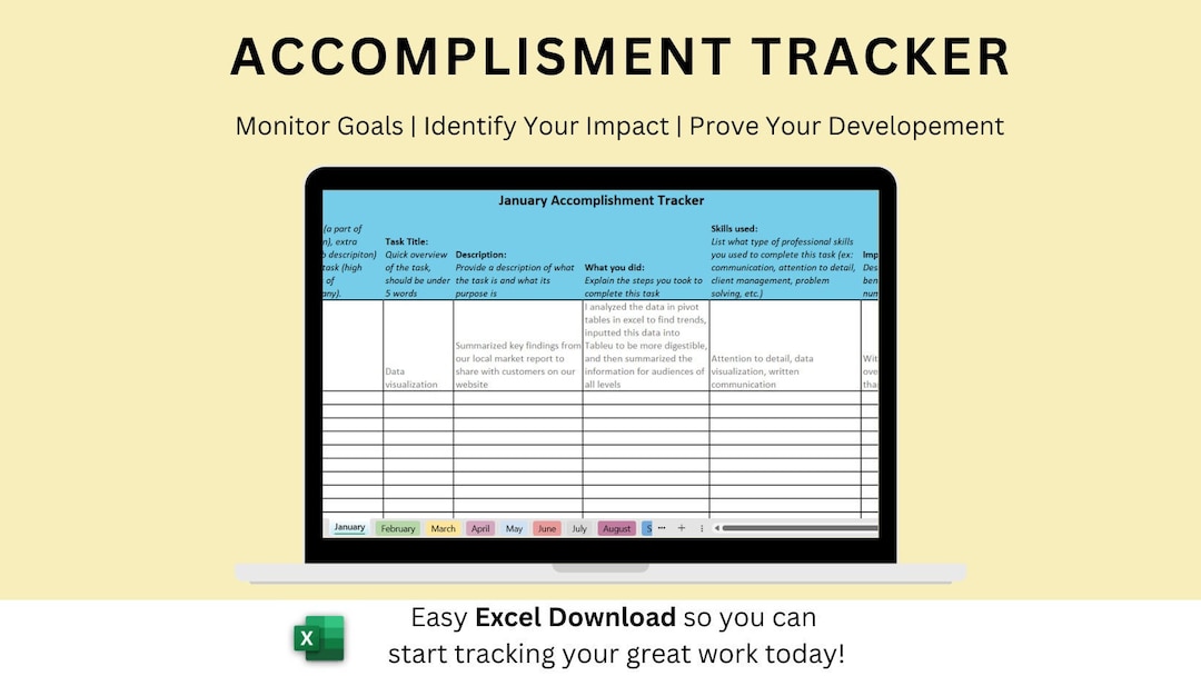 Accomplishment Tracker Excel Template Download Organize - Etsy