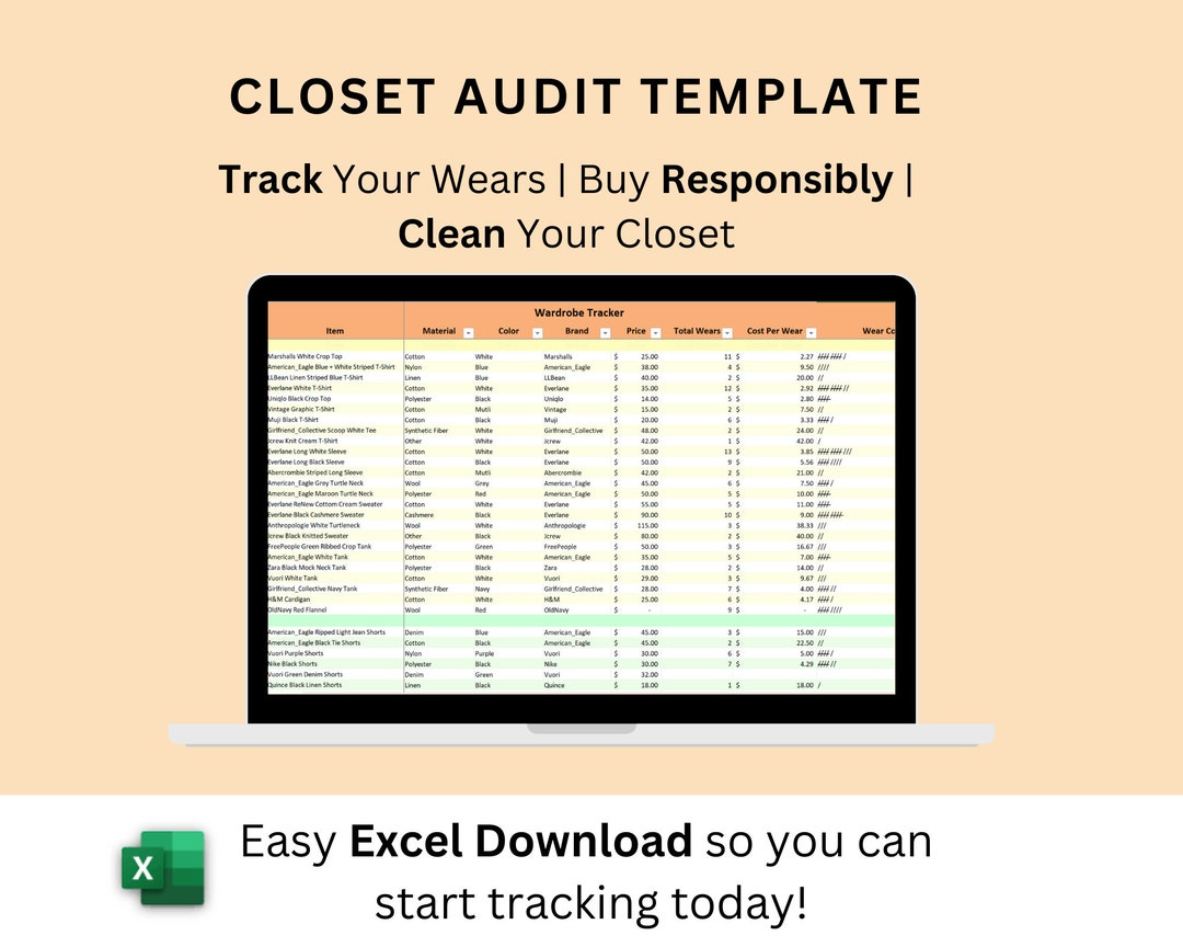 Closet Audit | Excel Template Digital Download | Track Your Closet ...