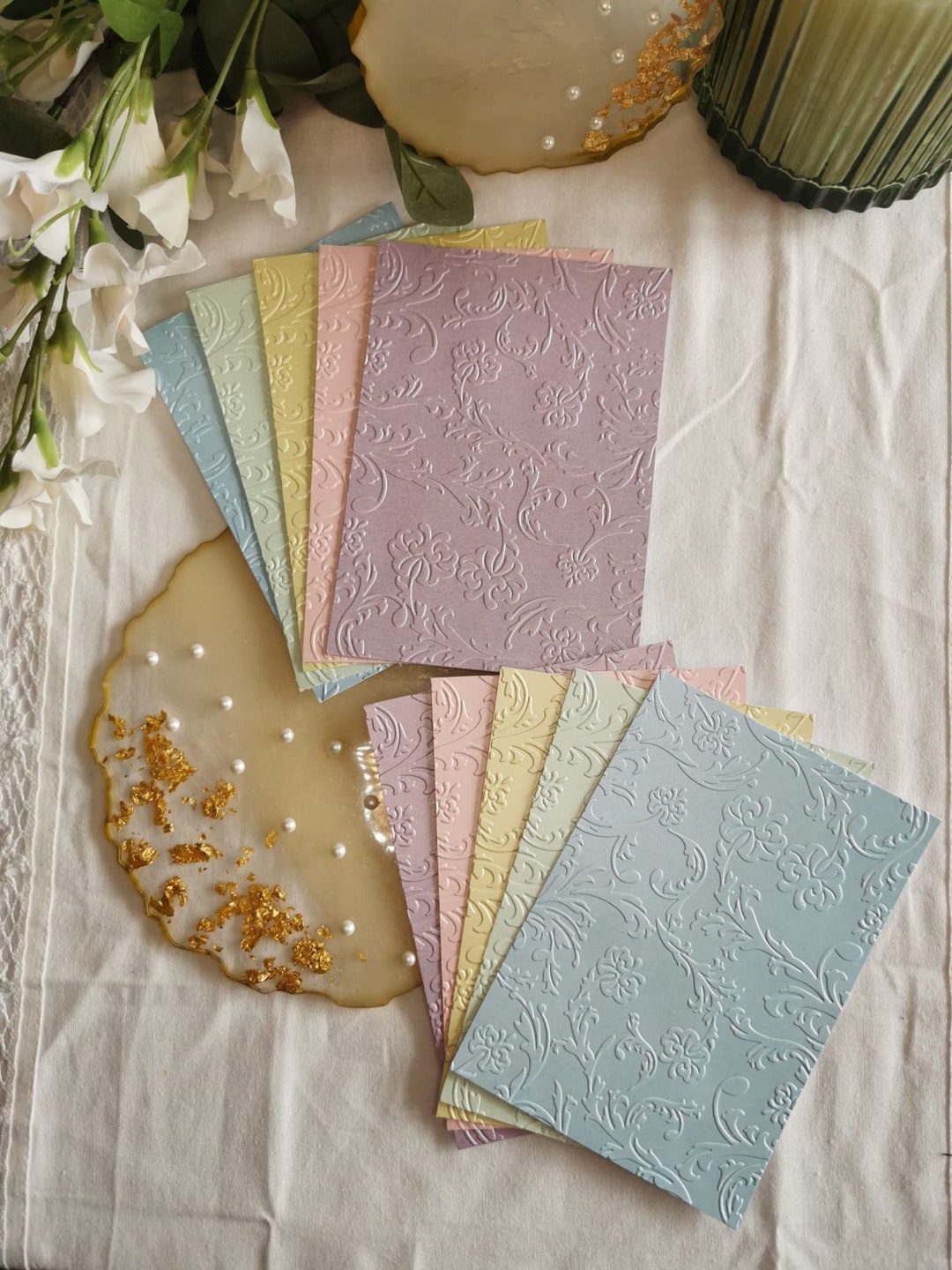 Embossed Mother of Pearl Paper Flower Tendrils Pastel Colors ...