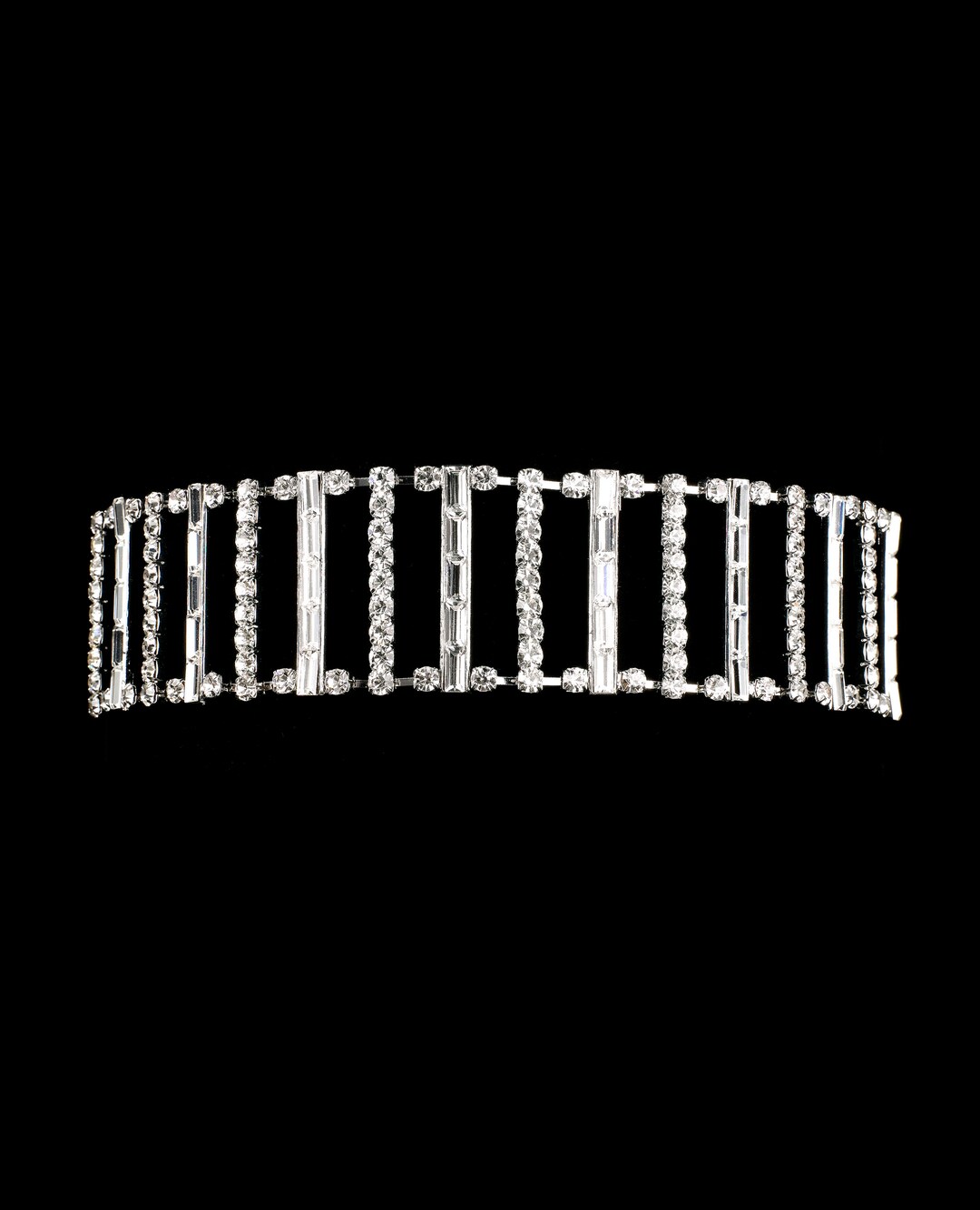 Art Deco Style Silver Rectangular Crystal Ladder Bracelet Rhodium ...