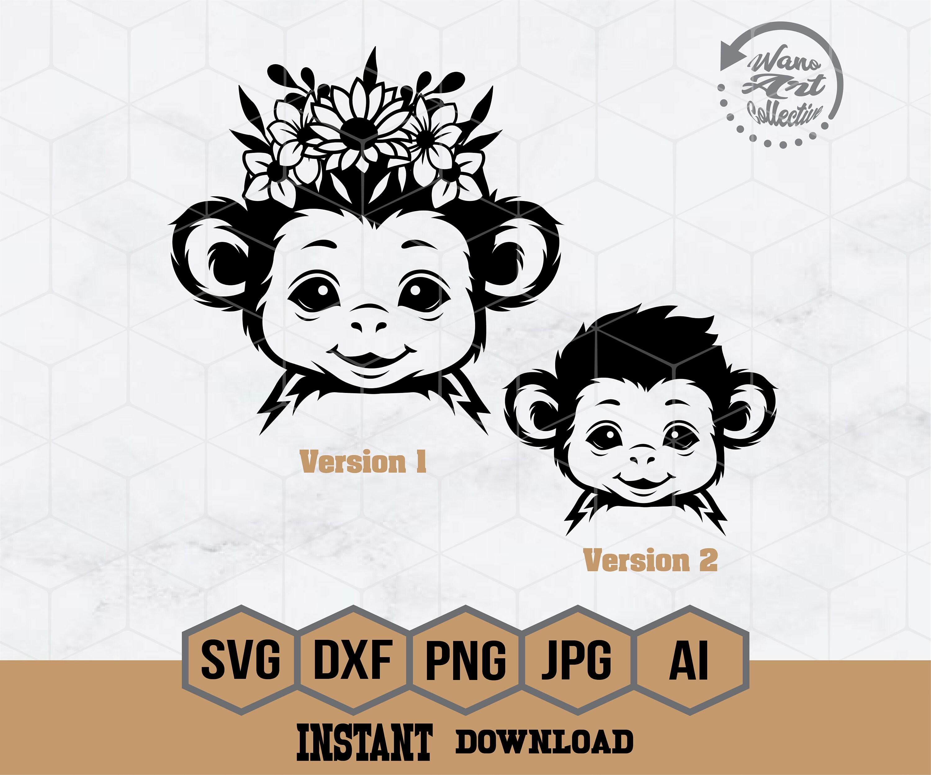 Cute Floral Monkey Svg Cute Monkey Face Svg Monkey Svg - Etsy