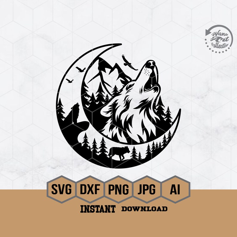 Howling Wolf Scene Svg Png Wolf Svg Wolf Pack Svg Outdoor Svg Forest Svg Wolf Scene Svg Animal ...