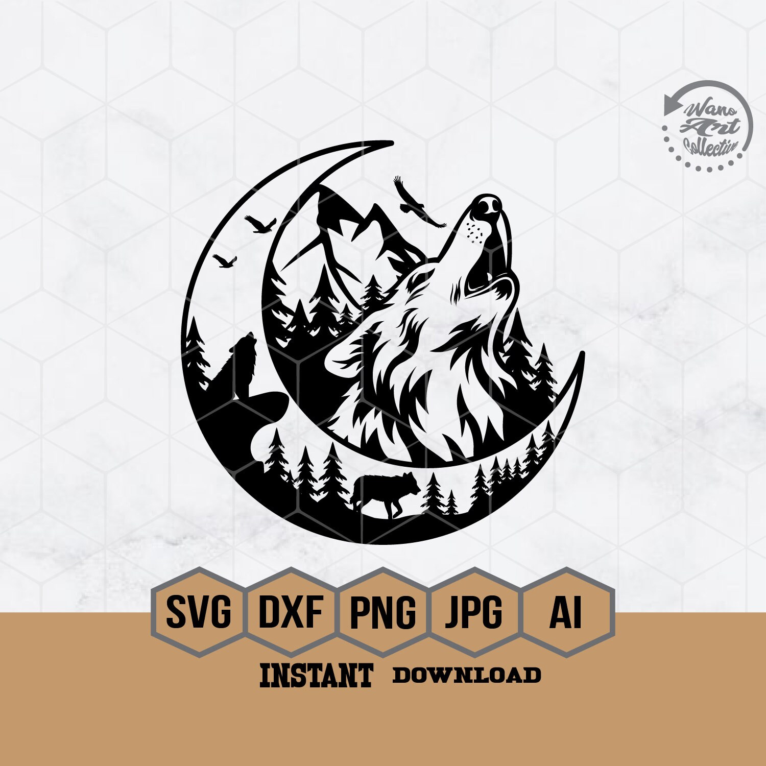 Howling Wolf Scene Svg Png Wolf Svg Wolf Pack Svg Outdoor Svg Forest ...