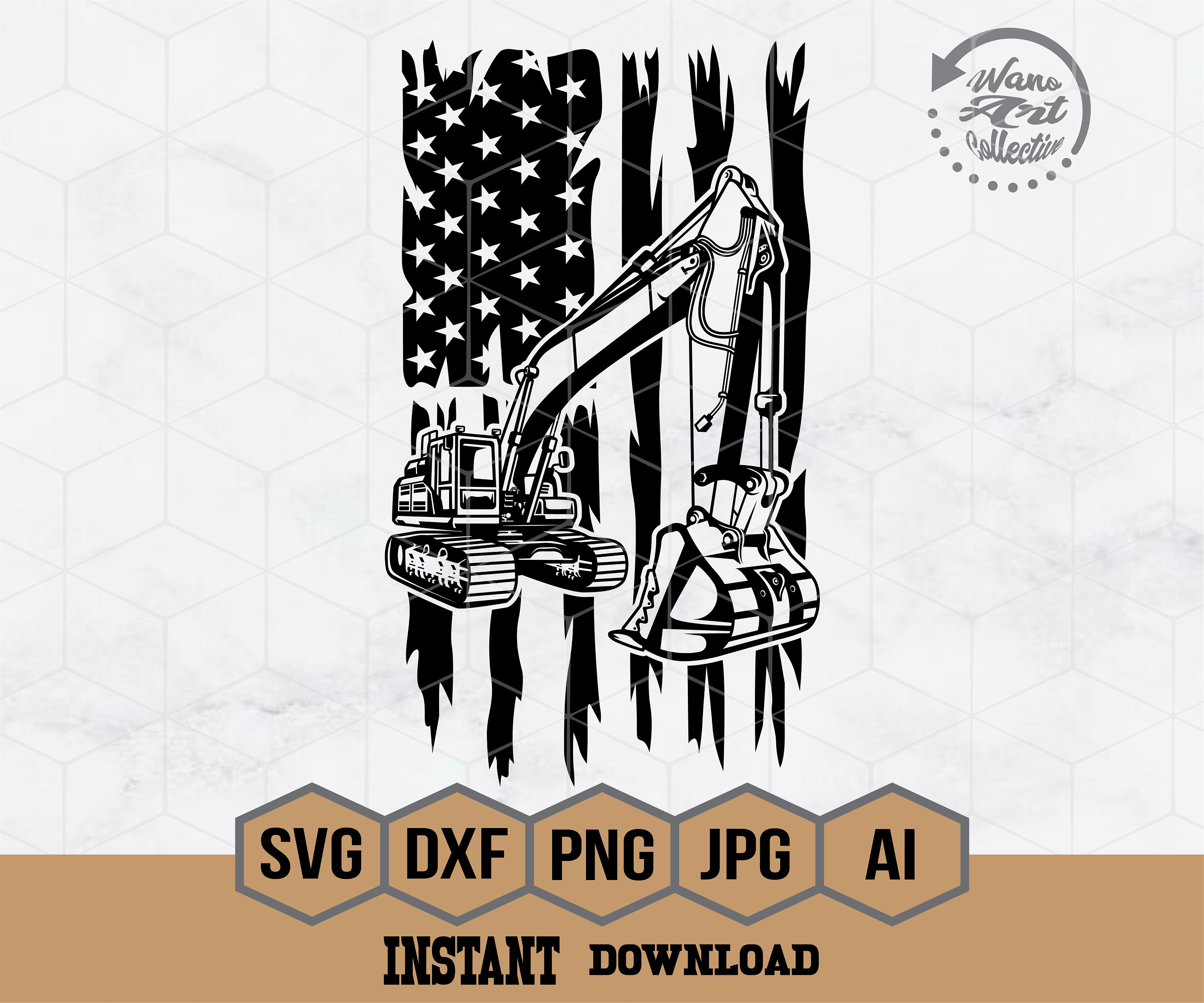 US Excavator Svg | Excavator Svg | Distressed Flag Svg | Excavator Png ...