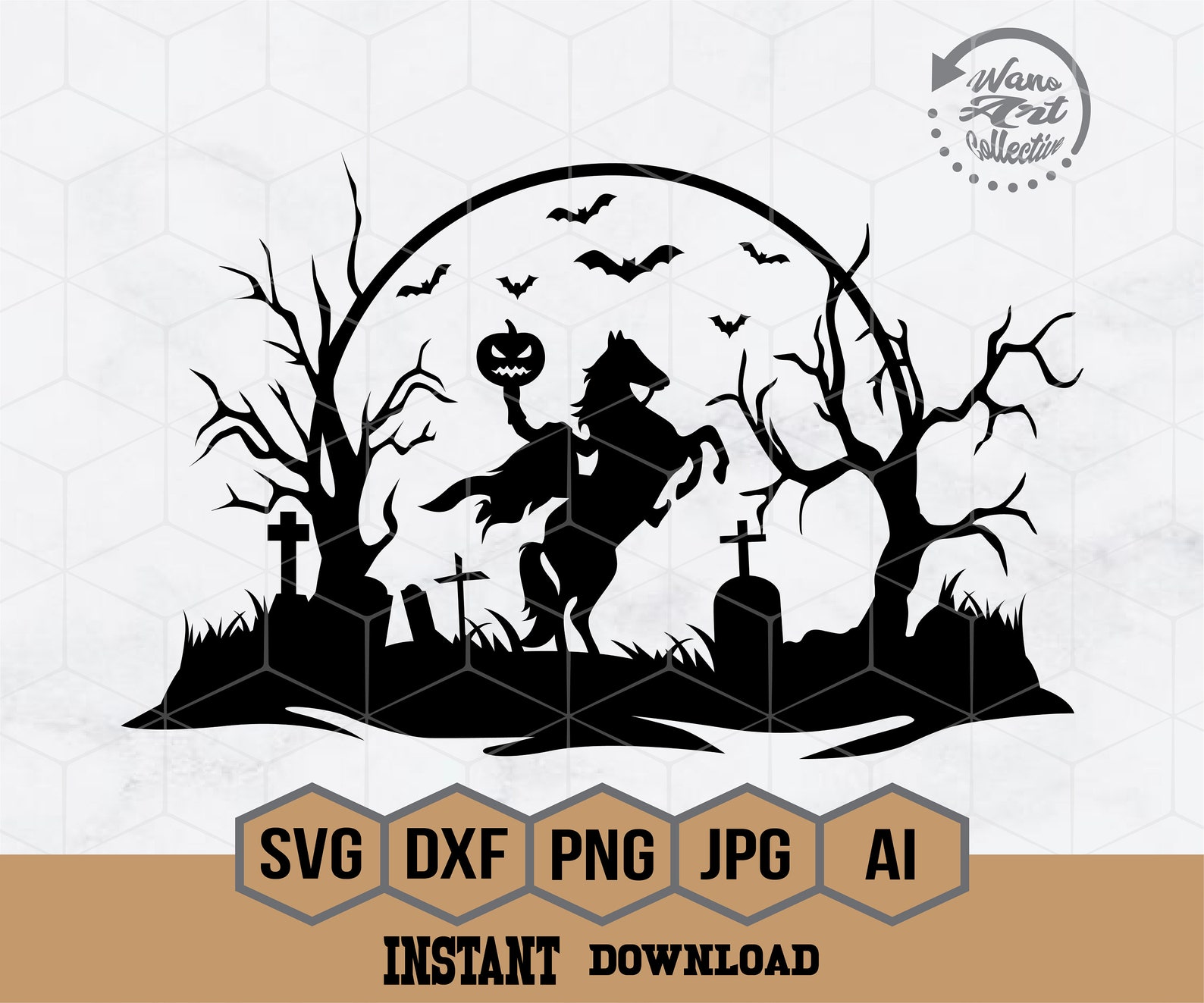 Headless Horseman SVG | Halloween Graveyard Scene SVG | Vampire Bat Svg ...