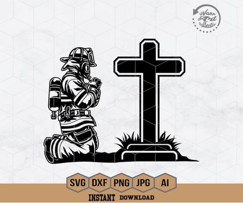 Fireman Kneeling at Cross Svg Fire Fighter Svg Fireman Svg First ...