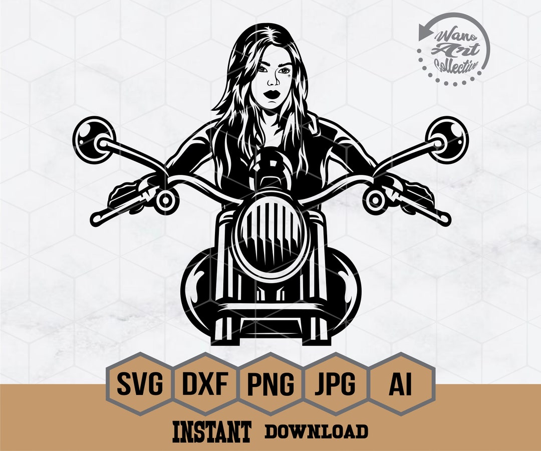 Biker Woman SVG, Girl Riding Motorcycle SVG, Motorbike Bike Road Ride ...