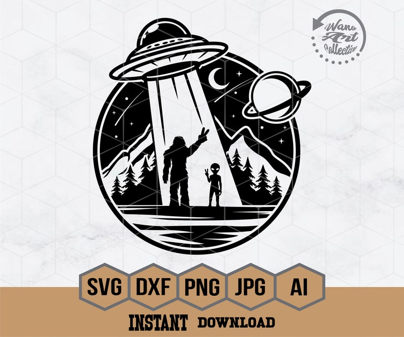 Bigfoot UFO Alien Svg Hide and Seek Svg UFO Scene Cutfile - Etsy