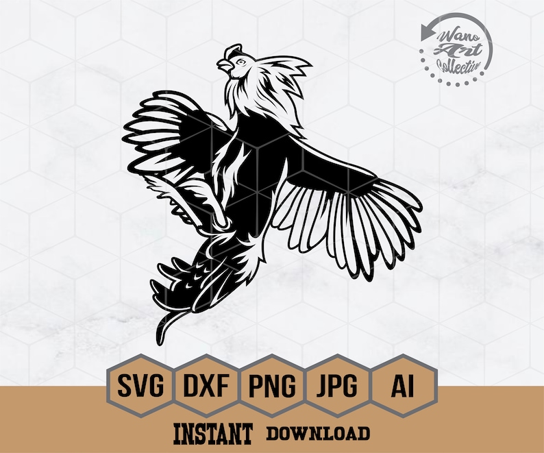 Gallo volando Svg / Gallo atacando Clipart / Plantilla de raza de pollo ...