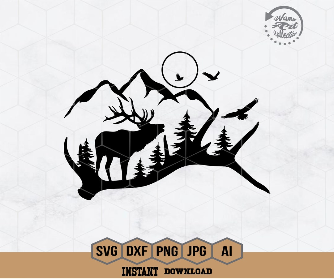 Elk Antler Scene Svg | Mountain Svg | Hunting Svg | Antler Clipart ...