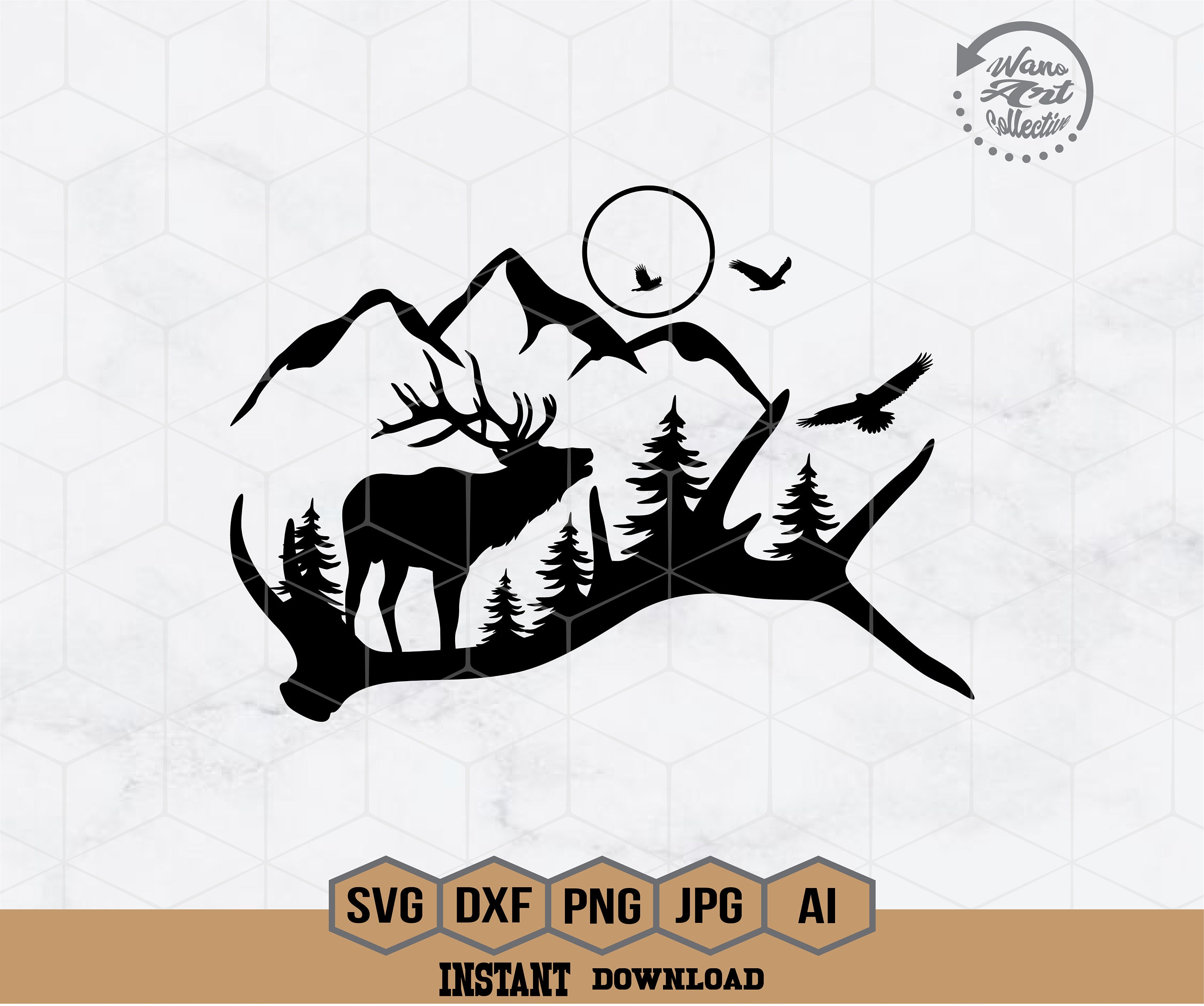 Elk Antler Scene Svg Mountain Svg Hunting Svg Antler Clipart Deer ...