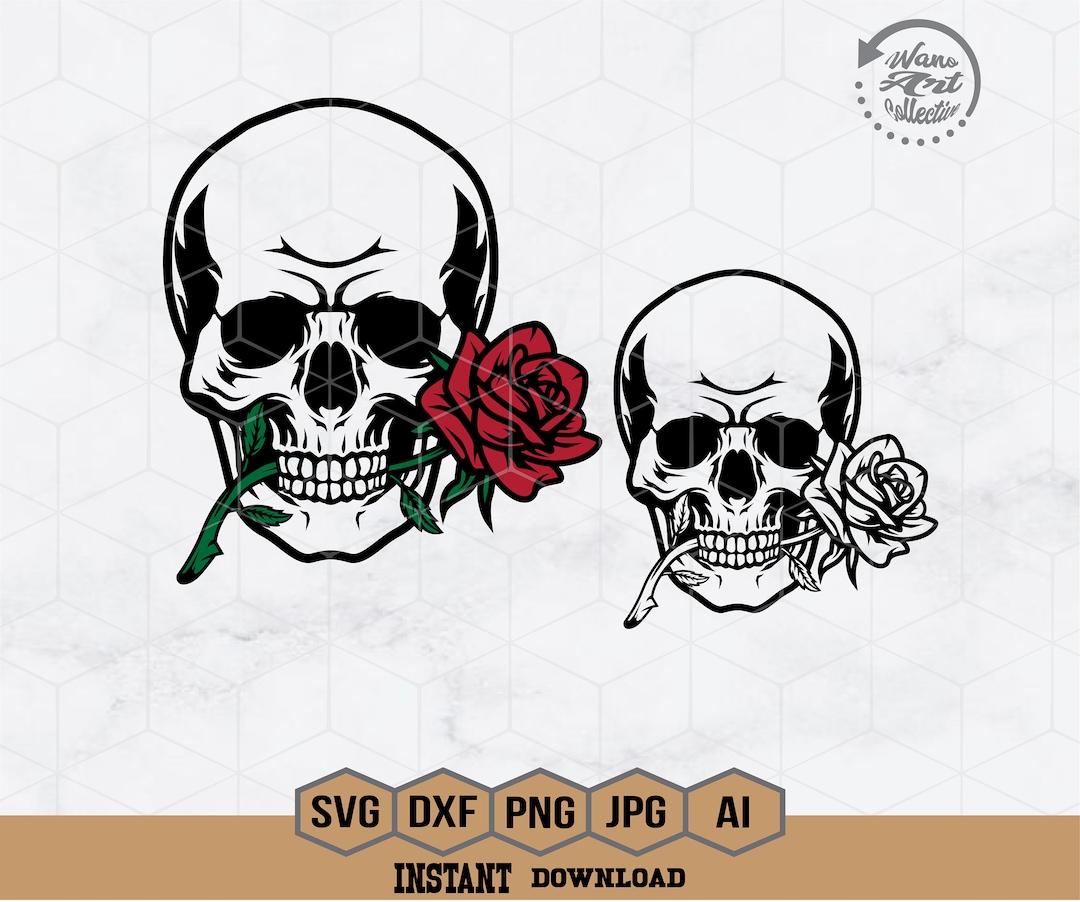 Skull Biting Rose Svg | Skull Rose Svg | Rose Skull Svg | Rose Svg ...