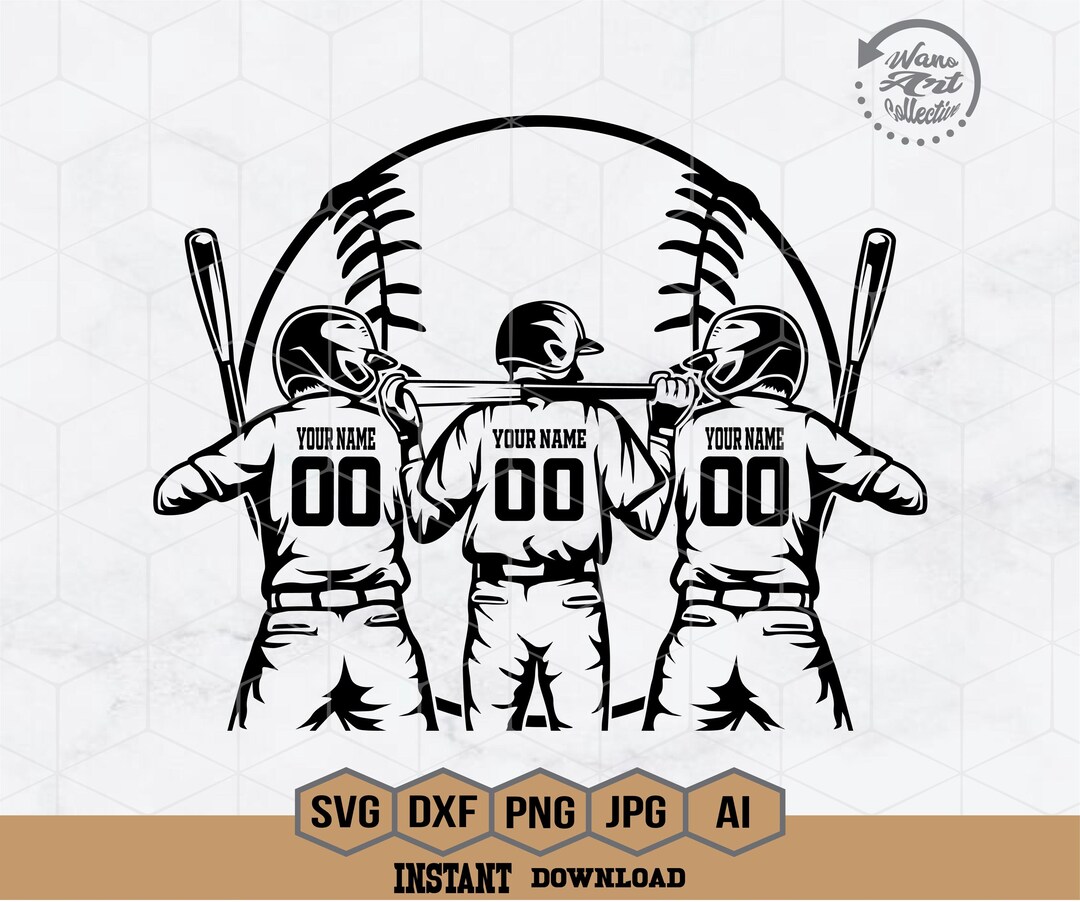3 Baseball Players Svg | Personalized Name Svg | Baseball Team ...