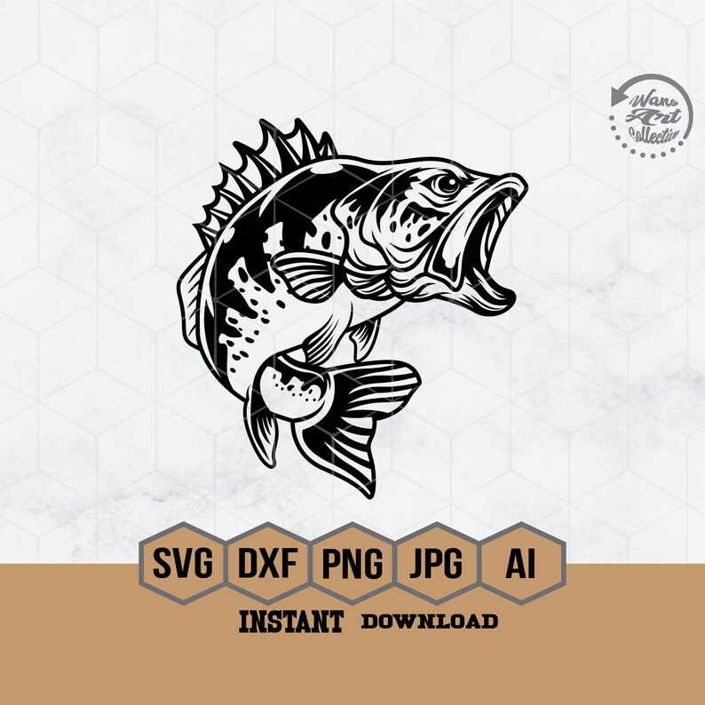 Bass Fish Svg, Bass Fishing, Bass Jumping Svg, Freshwater Fish Svg ...