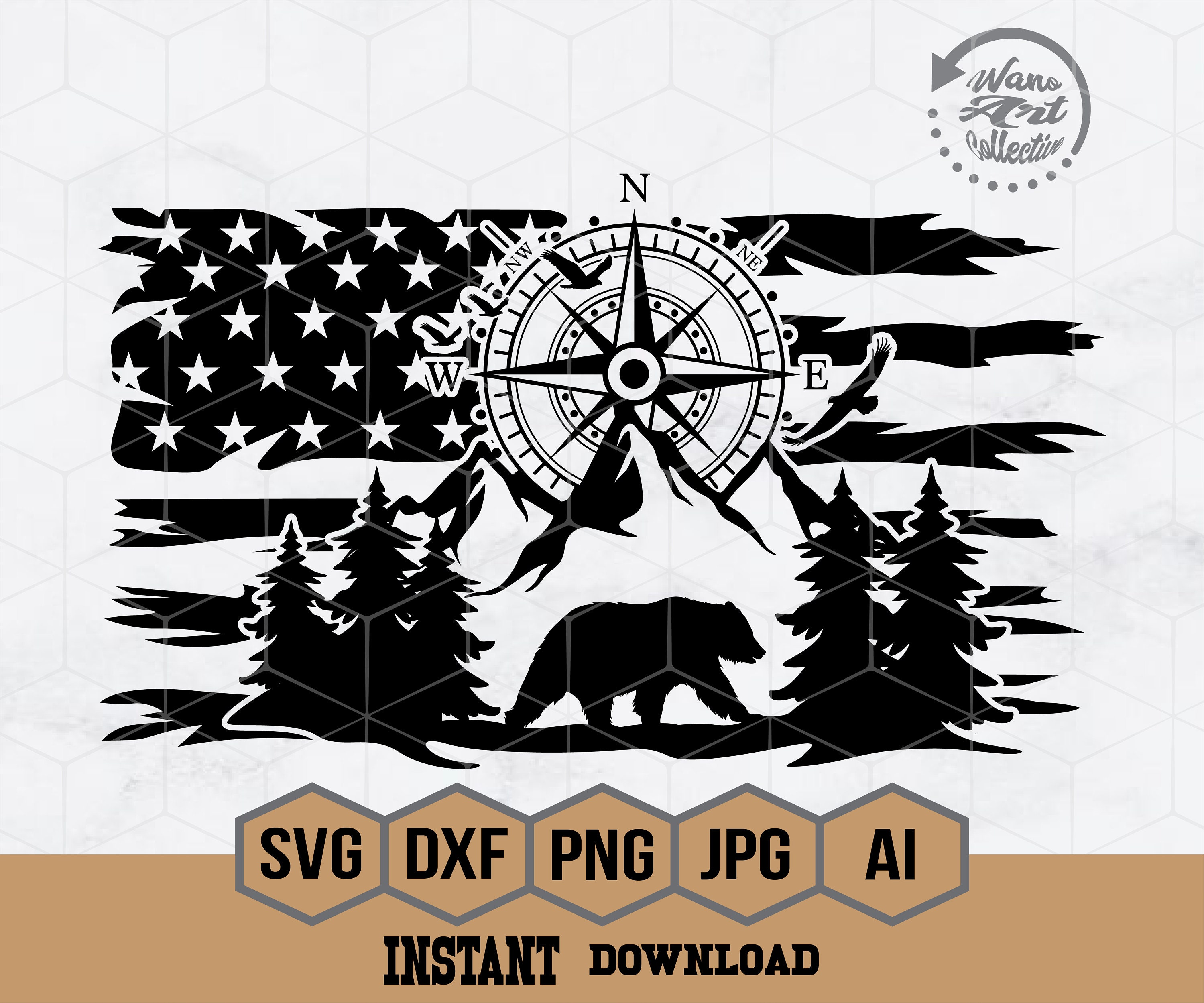 US Bear Svg Mountain Scene SVG Bear Png Grizzly Bear Svg Compass SVG ...